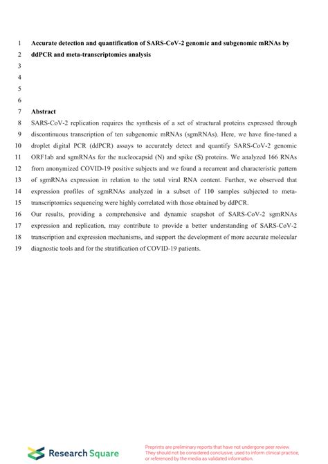 Pdf Accurate Detection And Quantification Of Sars Cov 2 Genomic And