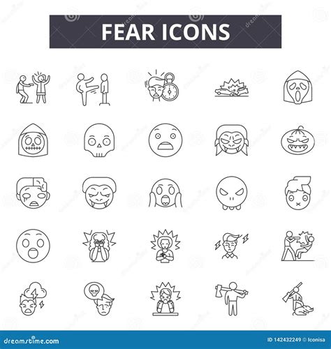 Fear Line Icons For Web And Mobile Design Editable Stroke Signs Fear Outline Concept
