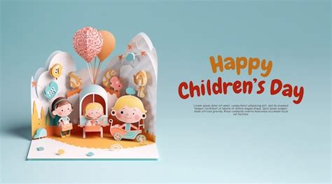 풍선과 행복한 어린이날 텍스트가 있는 어린이날 포스터 프리미엄 Psd 파일