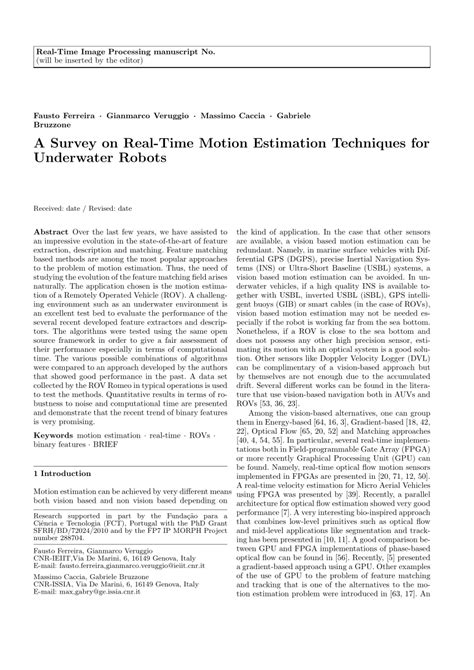 Pdf A Survey On Real Time Motion Estimation Techniques For Underwater Robots