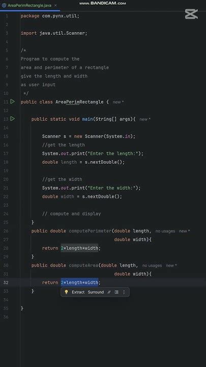 Java Program To Calculate Area Perimeter Of A Rectangle Intellij Coding Java Corejava