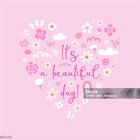꽃과 텍스트가 가득한 마음을 가진 동기 부여 포스터 아름다운 날입니다 계절에 대한 스톡 벡터 아트 및 기타 이미지 계절 구름 귀여운 Istock