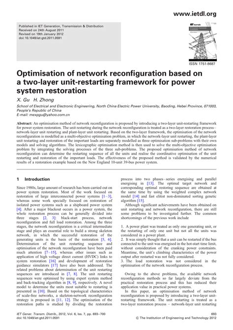 Pdf Optimisation Of Network Reconfiguration Based On A Two Layer Unit