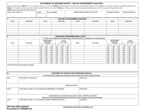 Af Form 2282 Statement Of Adverse Effect Use Of Government Facilities Forms Docs 2025