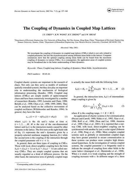 Pdf The Coupling Of Dynamics In Coupled Map Lattices