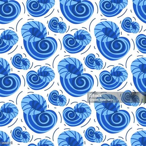 만화 파란색 소용돌이 조개 달팽이를위한 집이있는 패턴 해양 테마에 벡터 일러스트 레이 션 직물 및 종이에 인쇄 포장지 의류 어린이 테마 0명에 대한 스톡 벡터 아트 및 기타
