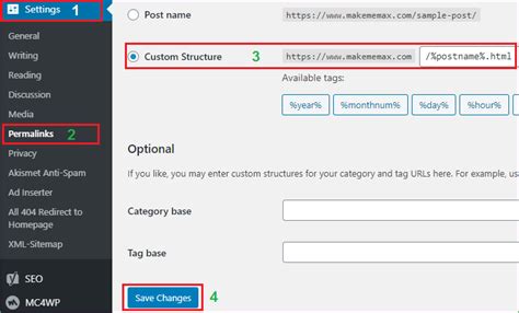 How To Add Html Extension To Wordpress Post Urlpermalink