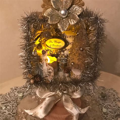 Vintage Christmas Assemblage Bottle Brush Tree Vintage Santa Mug Decor Mid Century Christmas