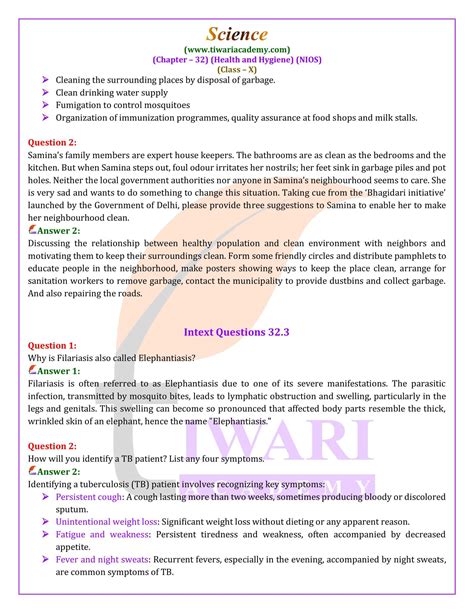 Nios Class 10 Science Chapter 32 Health And Hygiene Answers