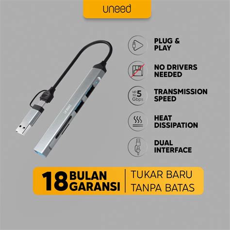Jual UNEED USB Hub USB A Type C To 5 Port USB A 3 0 With TF SD UUH208CA Shopee Indonesia