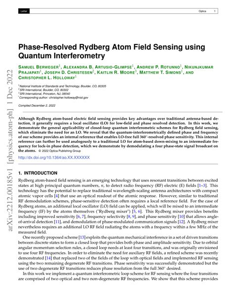Pdf Phase Resolved Rydberg Atom Field Sensing Using Quantum Interferometry
