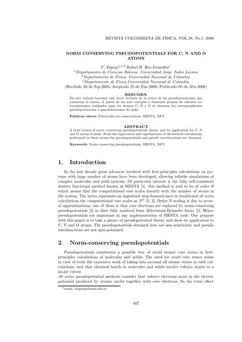 Pdf Norm Conserving Pseudopotentials For C N And O Atoms