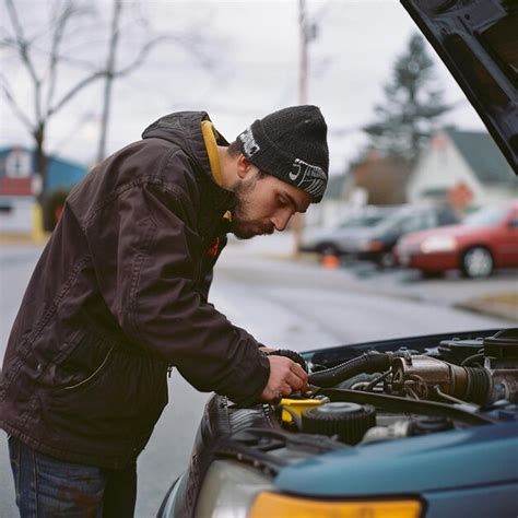 Man Trying To Fix A Car Engine Problem On A Local Road Premium Ai Generated Image Man Trying To Fix A Car Engine Problem On A Local Road Premium Ai Generated Image