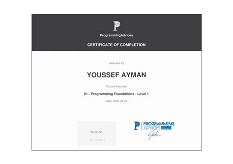 Certificate Of Completion For Programming Foundations Level 1 Pdf