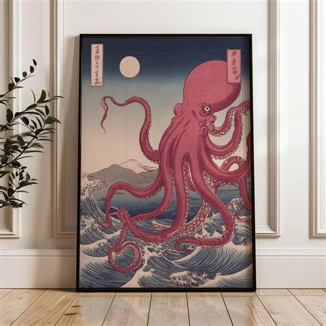 Whitepeak Art Japanese Octopus Poster Vintage Japan Art Print