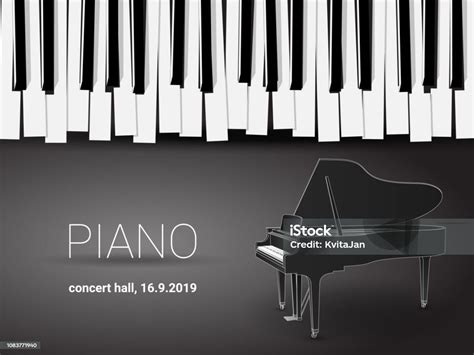 간단한 양식된 피아노 키보드와 3d 그랜드 피아노 개요 그림 아름 다운 흑백 피아노 콘서트 초대 카드입니다 전단지에 대한 스톡 벡터 아트 및 기타 이미지 Istock