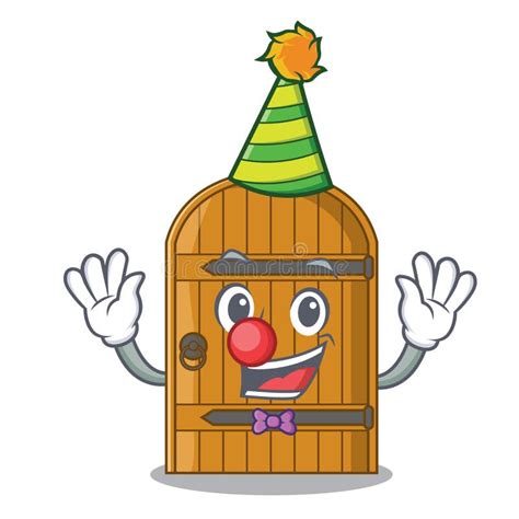 Clown Vintage Wooden Door On Mascot Cartoon Stock Vector Illustration
