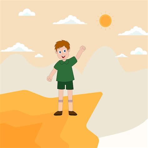Niño Feliz Y De Dibujos Animados Disfrutar Del Vector De Viaje De Clima