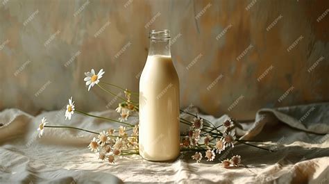Premium Photo Frosted Glass Bottle Of Almond Milk Plantbased