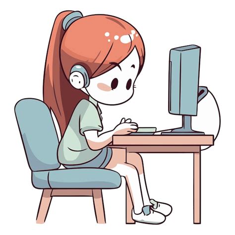 Premium Vector A Girl Using A Computer At Home In Cartoon Style