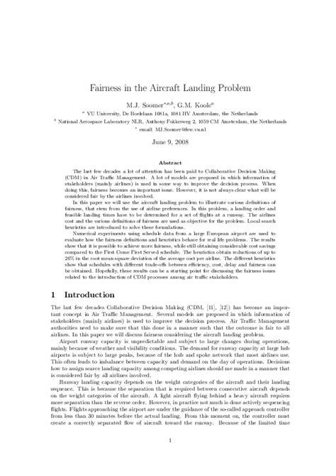 Pdf Fairness In The Aircraft Landing Problem