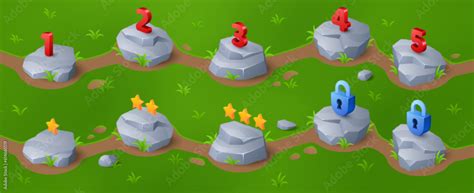 Game Level Indicator To Select On Map Ui Interface Cartoon Design