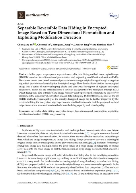 Pdf Separable Reversible Data Hiding In Encrypted Image Based On Two