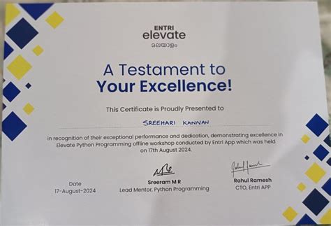 Completed Python Workshop With Entri App Sreehari Kannan Posted On