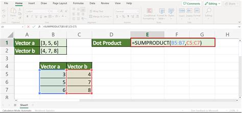 How To Calculate A Dot Product In Excel Sheetaki