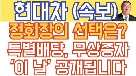 현대차 주가전망 정회장의 선택은 특별배당 무상증자 이 날 공개됩니다 Youtube