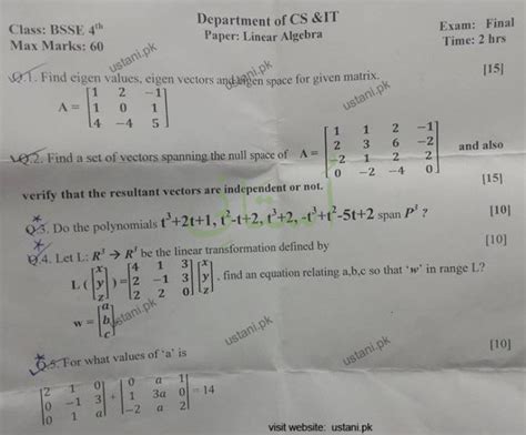Linear Algebra BSSE 2022 UOS Ustadni