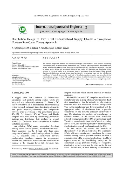 Pdf Distribution Design Of Two Rival Decentralized Supply Chains A Two‐person Nonzero Sum