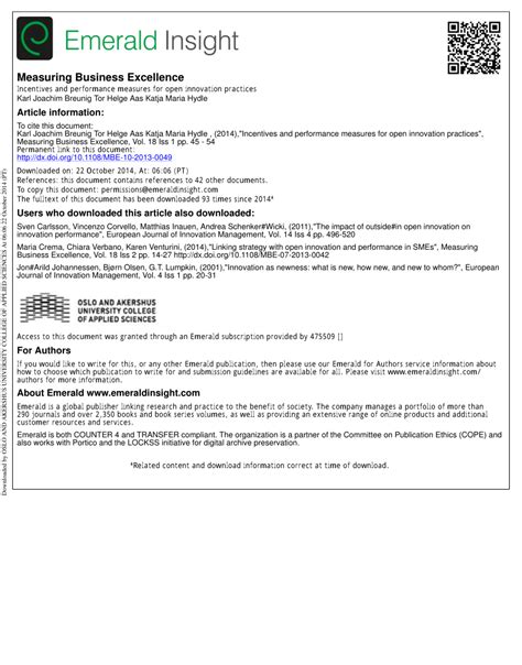 Pdf Incentives And Performance Measures For Open Innovation Practices