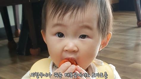 외할머니 꿈에 나와서도 토마토를 야무지게 먹던 10개월아기 🍅👶 토마토 통으로 드심 육아일상 아기먹방 10개월