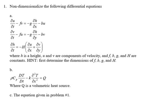 Non Dimensionalize The Following Differential Chegg