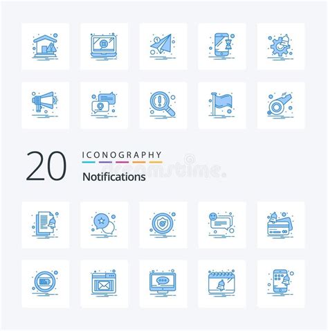 20 Notifications Blue Color Icon Pack Like Notification Card Caution Smile Bubble Stock Vector