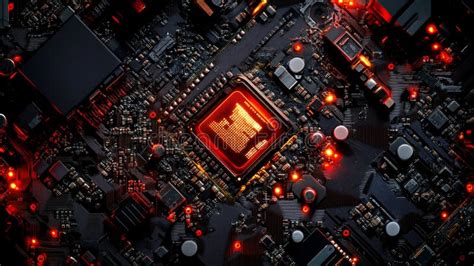 Complex Circuit Board With Glowing Processor And Intricate Components Generative Ai Stock