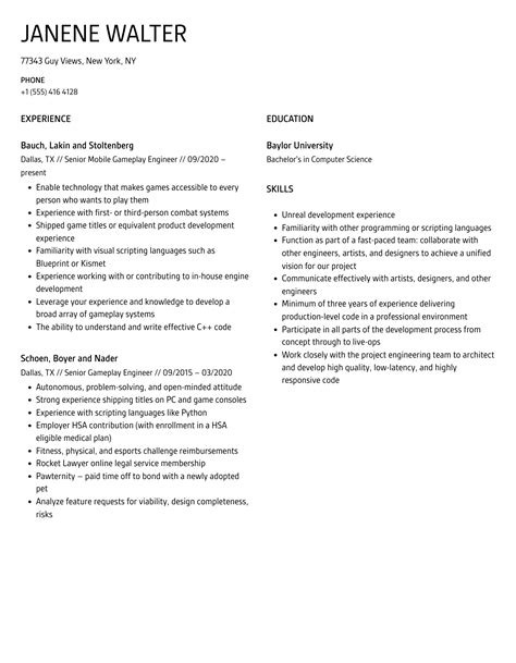 Gameplay Engineer Resume Samples Velvet Jobs