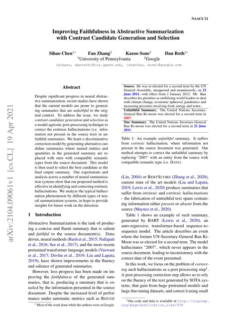 Pdf Improving Faithfulness In Abstractive Summarization With Contrast Candidate Generation And