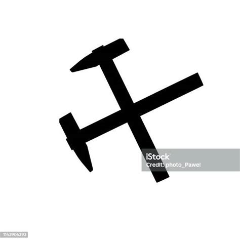 로고 상징 상징 기호 흰색 배경에 고립의 그래픽 디자인에 대 한 망치 아이콘 손으로 그린 벡터 일러스트 레이 션 검은색에 대한