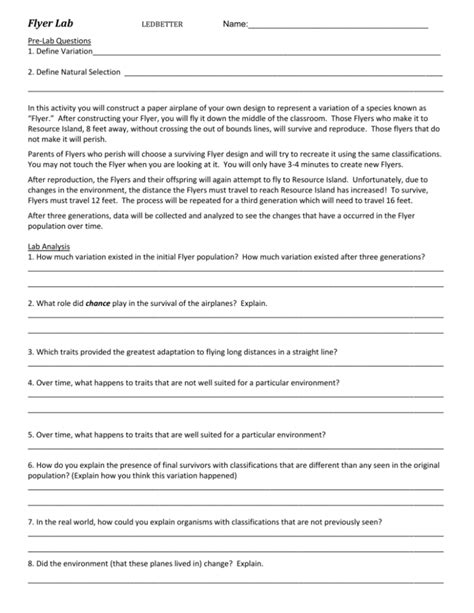 Flyer Lab Natural Selection Variation Activity