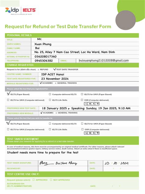 ielts request refund test date transfer form osr pdf international