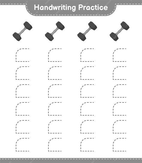 손글씨 연습 덤벨의 트레이싱 라인 교육 어린이 게임 인쇄용 워크시트 벡터 일러스트 레이 션 프리미엄 벡터