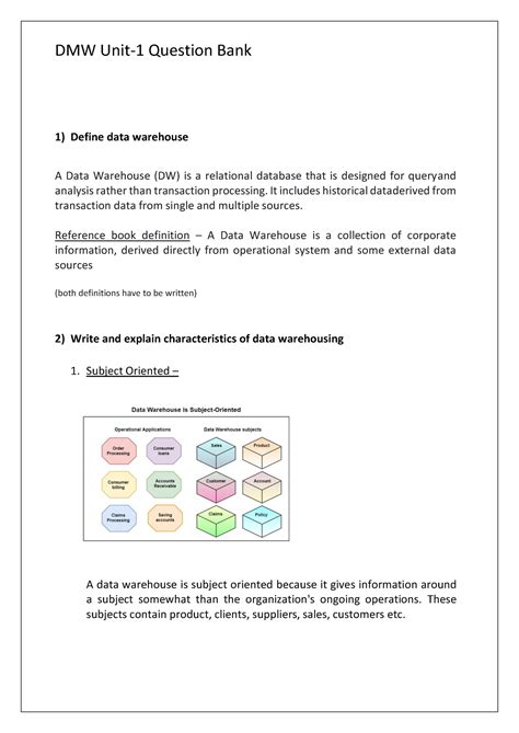 Dwm Unit1 Solved Qb Dmw Unit 1 Question Bank Define Data Warehouse A