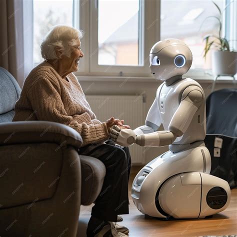Premium Photo A Humanoid Robot Assisting Elderly People With Daily