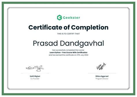 python codingjourney certificateofcompletion geekster learntocode… prasad dandgavhal