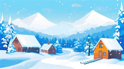 冬天乡村雪景插画图片素材下载 jpg格式 熊猫办公