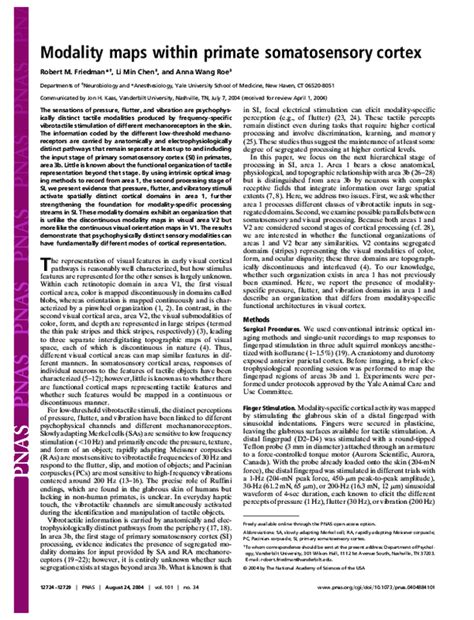 Pdf Modality Maps Within Primate Somatosensory Cortex Anna Roe