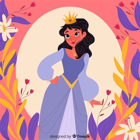손으로 그린 아름다운 공주 그림 무료 벡터