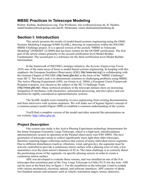 Mbse Practices In Telescope Modeling